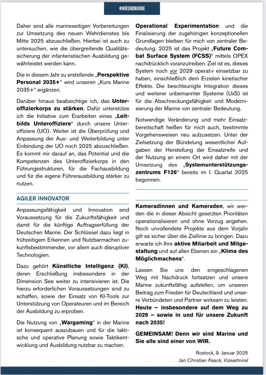 Commander’s Intent der Marine: Kriegstüchtig bis 2029 – Augen geradeaus!